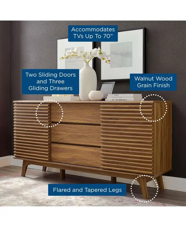 MODWAY Render 63 Sideboard Buffet Table Or Tv Stand - Walnut