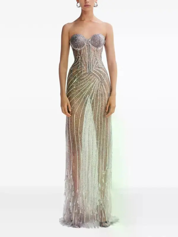 CRISTINA SAVULESCU The Moment Embellished Strapless Maxi Dress - Silver