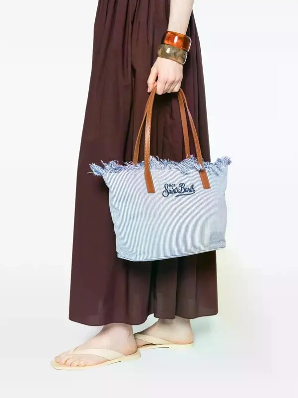 MC2 SAINT BARTH Fringed Striped Tote Bag - Blue