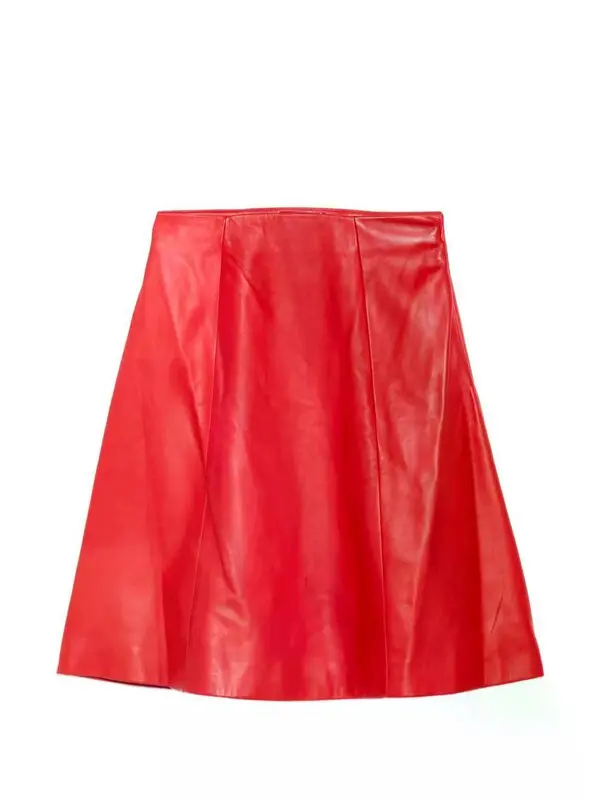 Prada Leather A-line Skirt - Red