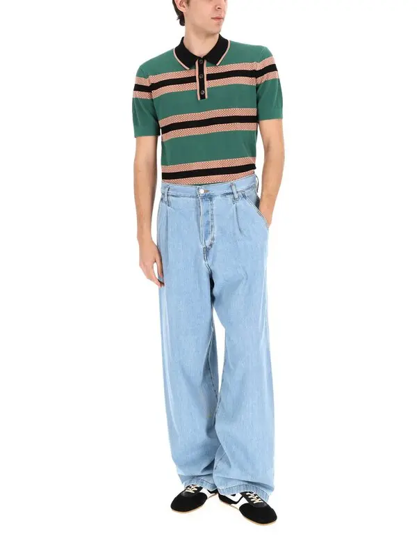 Dries Van Noten Perforated "mercy Stripe" Polo Shirt - Green