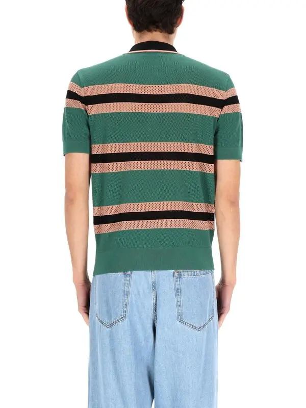 Dries Van Noten Perforated "mercy Stripe" Polo Shirt - Green