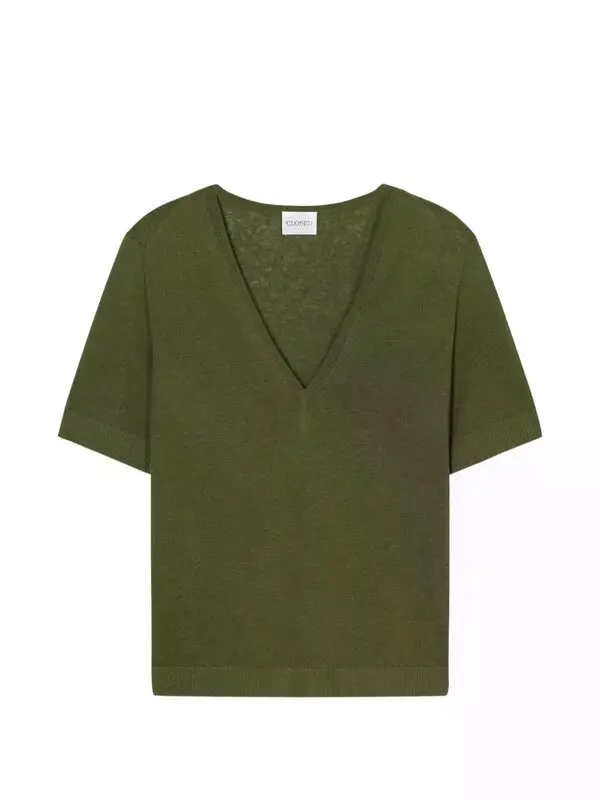 Closed Short-sleeve Sweater - Green