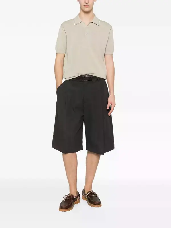 Canali Ribbed Piping Polo Shirt - Neutrals