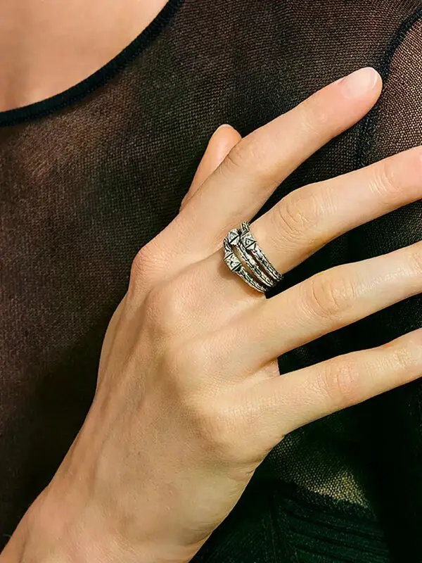 John Hardy Sterling Diamond Triple Row Ring