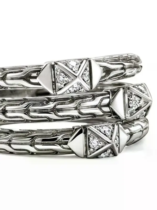 John Hardy Sterling Diamond Triple Row Ring