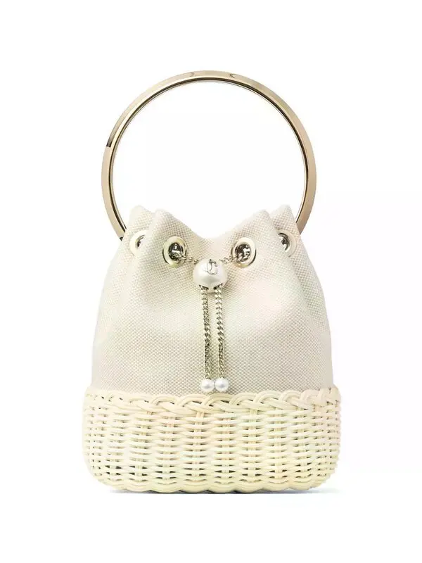 JIMMY CHOO Bon Bon Pearl Detail Bucket Bag - Neutrals