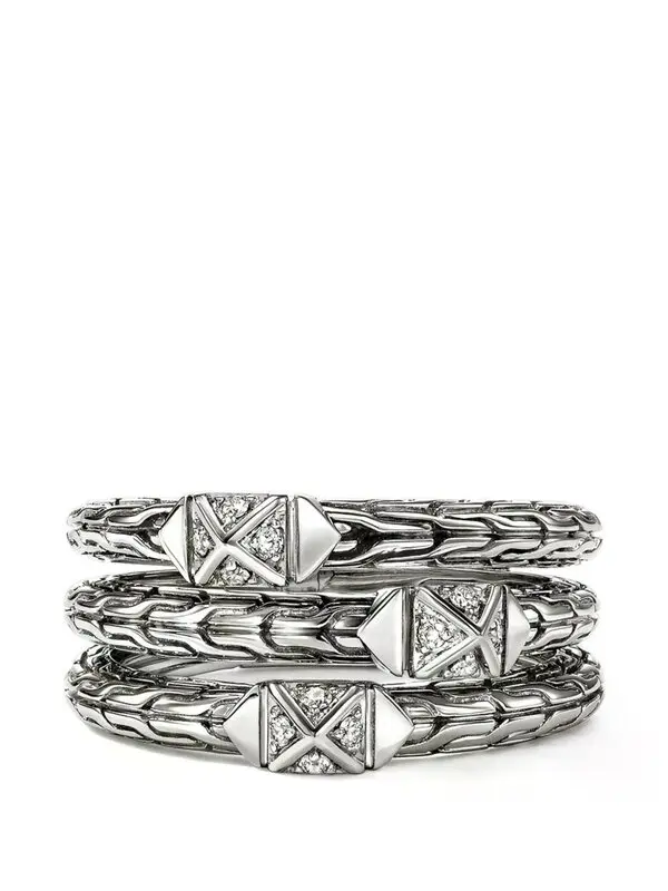 John Hardy Sterling Diamond Triple Row Ring - Silver