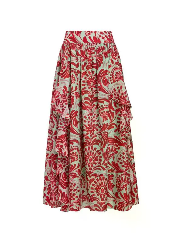 MARIE OLIVER Oaklen Ruffled Floral Skirt - Red