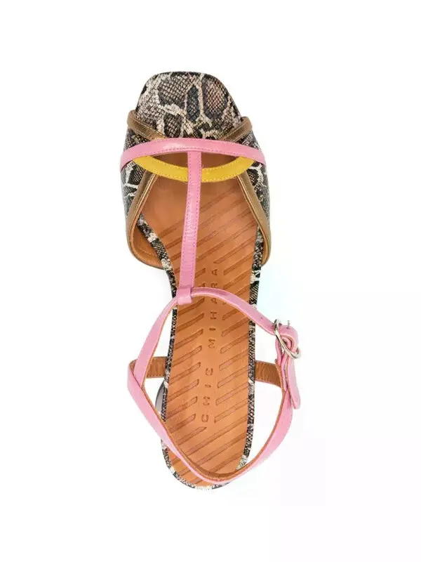 Chie Mihara Ryejo T-strap Snakeskin Sandals - Brown