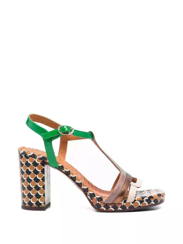 Chie Mihara Peyate T-bar Patterned Leather Sandals - Green