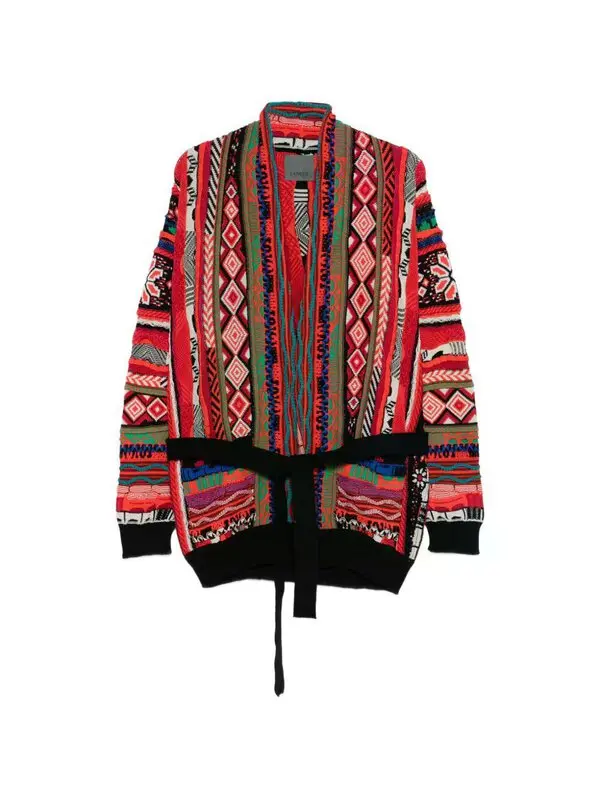 LANEUS Patterned Knit Cardigan - Red