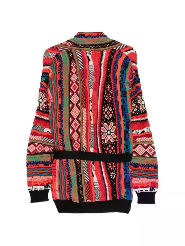 LANEUS Patterned Knit Cardigan - Red
