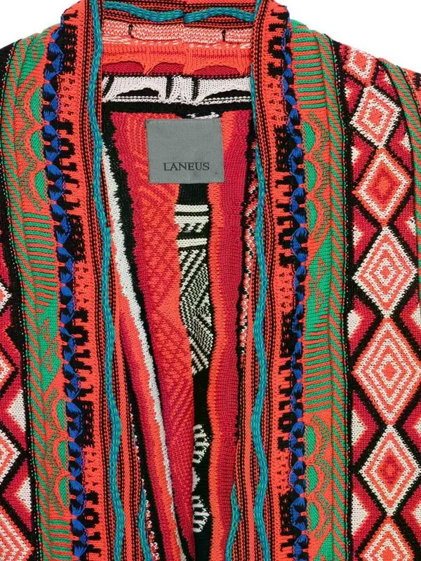 LANEUS Patterned Knit Cardigan - Red
