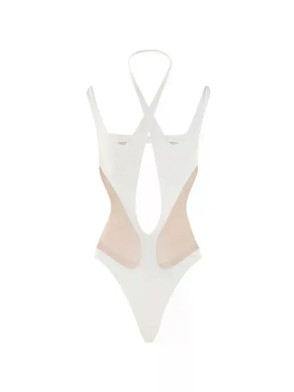 MUGLER Sheer Panel Bodysuit - White