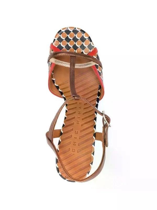 Chie Mihara Bejo T-strap Patterned Leather Sandals - Brown
