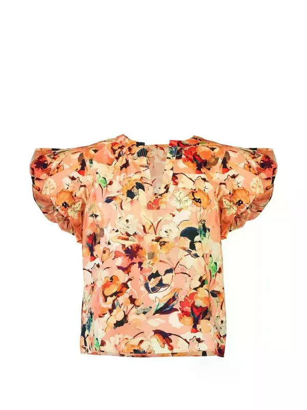 Ulla Johnson Abril Floral Puffed-sleeves Blouse - Orange