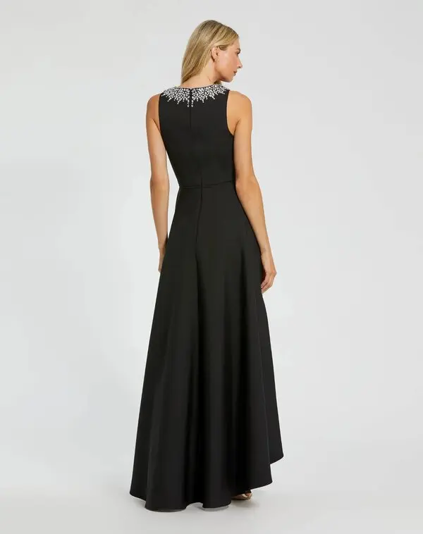 Mac Duggal Petite Crepe Embellished Neck High-low Gown - Black
