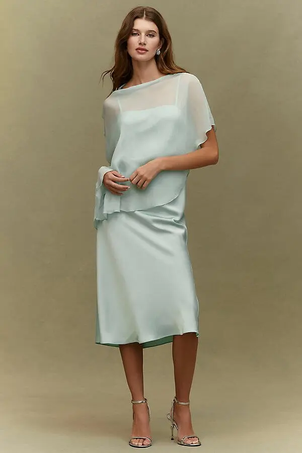 Bhldn Romy Sat Chiffon Cape Dress - Mint
