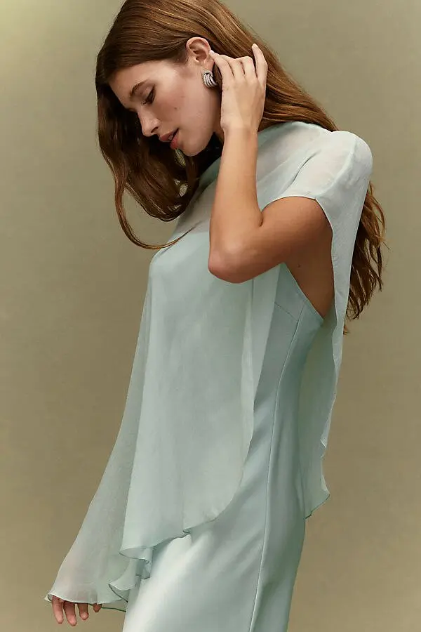 Bhldn Satin Chiffon Cape Dress