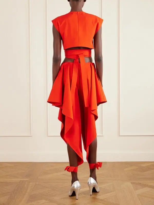 Alaïa Paneled Ruffled Wide-leg Pants - Red