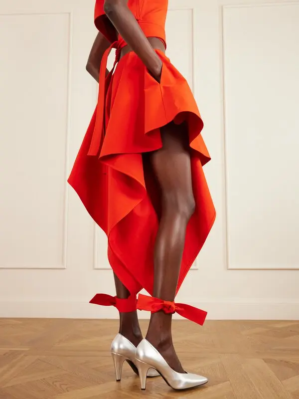 Alaïa Paneled Ruffled Wide-leg Pants - Red