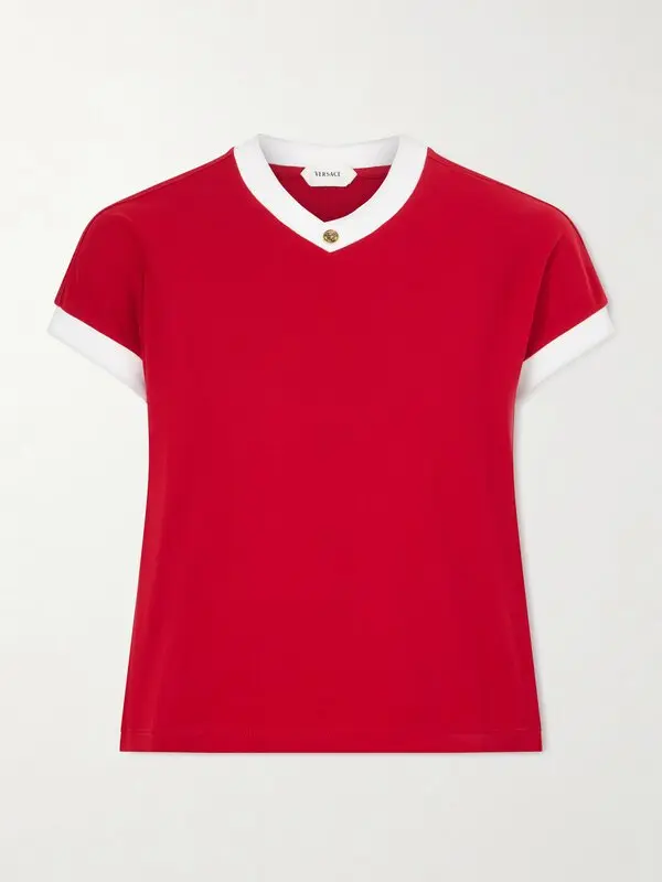 Versace Embellished Cotton-blend Jersey T-shirt - Red