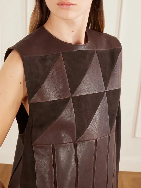 Versace Patchwork Suede-trimmed Leather Mini Dress - Brown