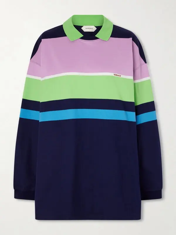 Versace Embroidered Striped Cotton-jersey Sweater