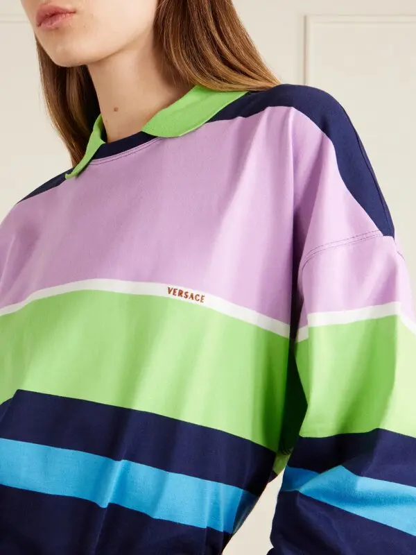 Versace Embroidered Striped Cotton-jersey Sweater