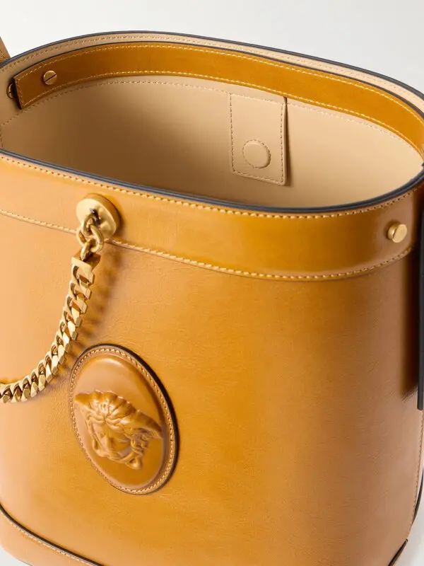 Versace Pivot Small Leather Bucket Bag