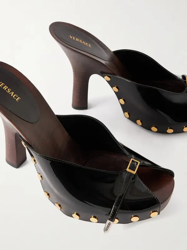 Versace Patent Leather Clogs - Black