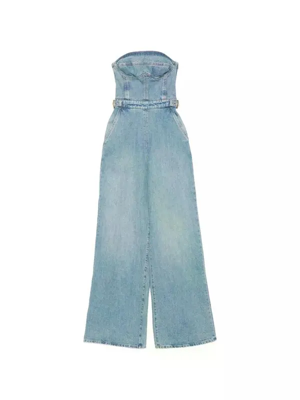 Elisabetta Franchi Strapless Palazzo Jumpsuit With Logo Buckle Detail - Blue