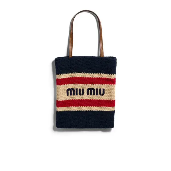 Miu Miu Raffia-effect Woven Tote Bag - Natural/blue