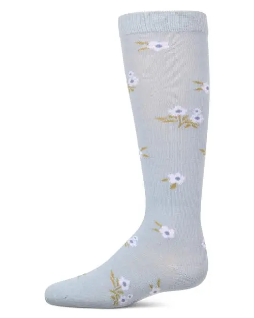MEMOI Opaque Stretch Blissful Bloom Knee High Sock - Light Blue