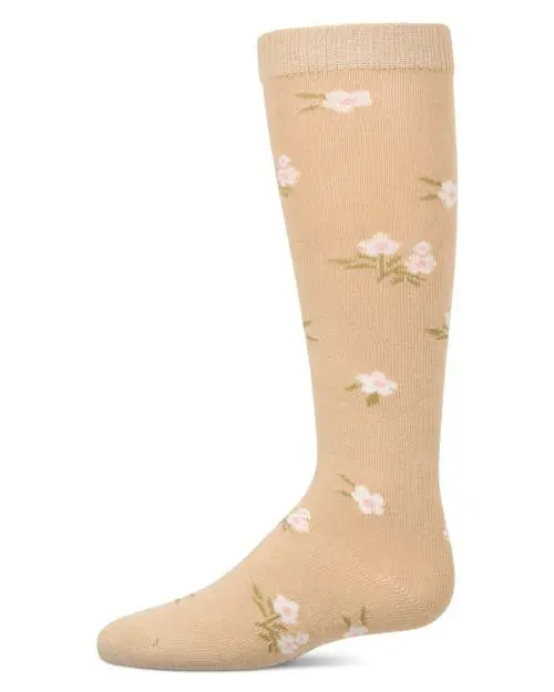 MEMOI Opaque Stretch Blissful Bloom Knee High Sock - Taupe