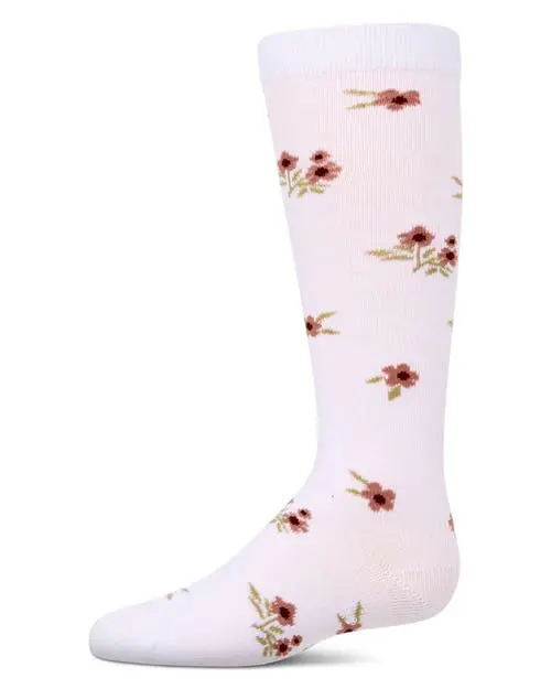 MEMOI Opaque Stretch Blissful Bloom Knee High Sock - White
