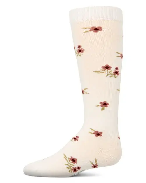 MEMOI Opaque Stretch Blissful Bloom Knee High Sock - Winter White
