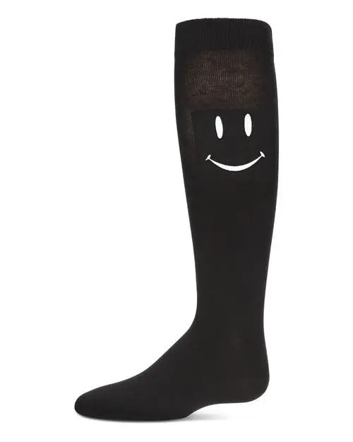 MEMOI Smiley Embossed Knee-high Socks - Black