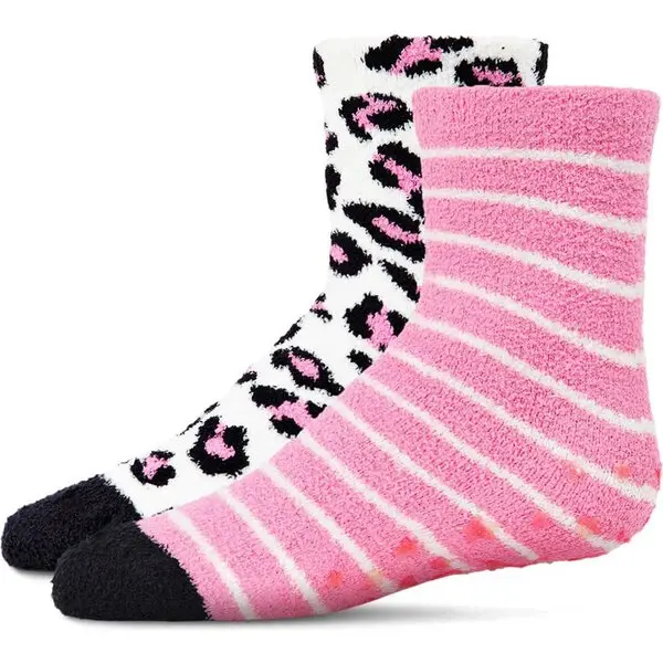 MEMOI Leopard Fuzzy Non-skid Socks 2-pair - Black