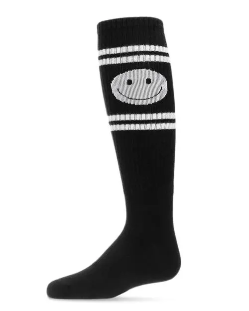 MEMOI Athletic Smiley Knee High Socks - Black