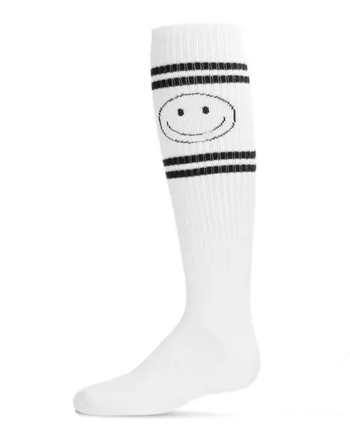 MEMOI Athletic Smiley Knee High Socks - White