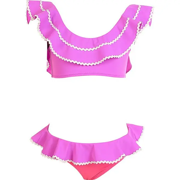 NESSI BYRD Tiered Scalloped Ric-rac Edging Two-piece Bikini - Purple