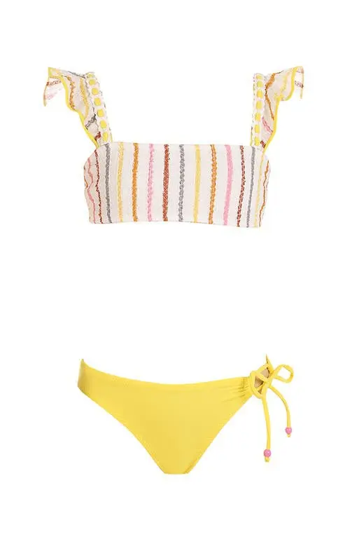 NESSI BYRD Striped Bandeau Two-piece Bikini - Beige
