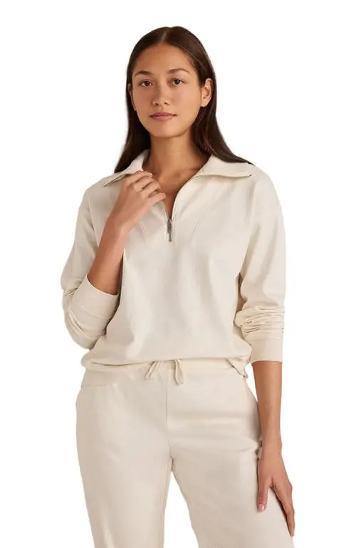 HAVEN WELL WITHIN Botanical-dyed Organic Cotton Interlock Half-zip Top - Botanical Dye Sandstone