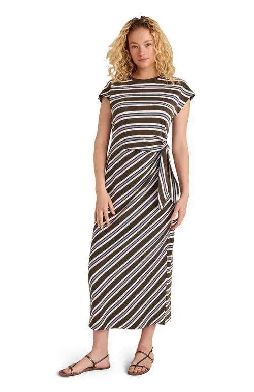 HAVEN WELL WITHIN Organic Cotton Interlock Stripe Midi Knot Dress - Burnt Toffee Multi