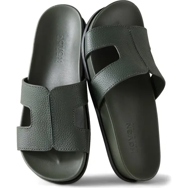 HAVEN WELL WITHIN Leather Cutout Slides - Cypress