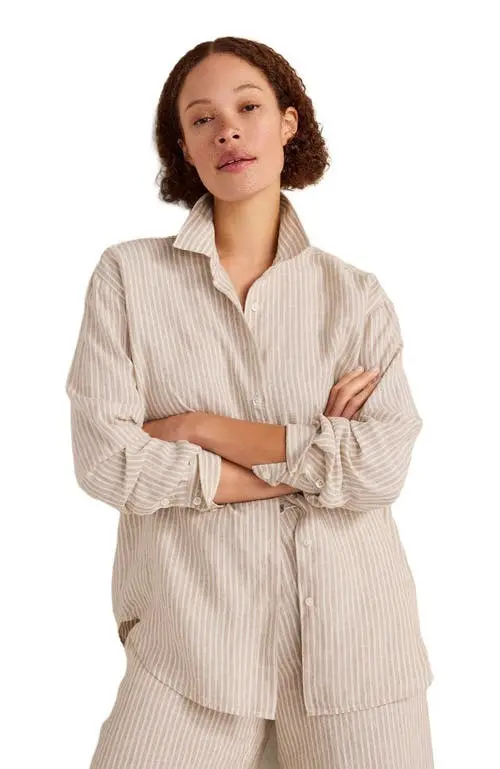 HAVEN WELL WITHIN The Daily Shirt In Everweave Linen Stripe - Willow Bark Multi