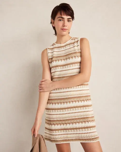 HAVEN WELL WITHIN Cotton Textured Stripe Mini Dress - Neutral Combo