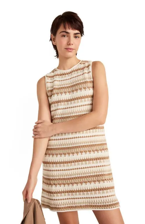HAVEN WELL WITHIN Cotton Textured Stripe Mini Dress - Neutral Combo